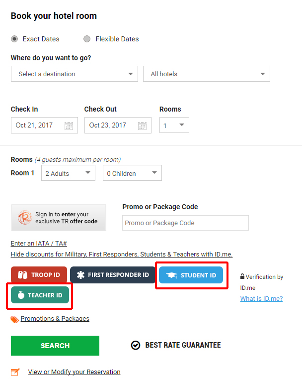 Student and Teacher Hotel Discounts